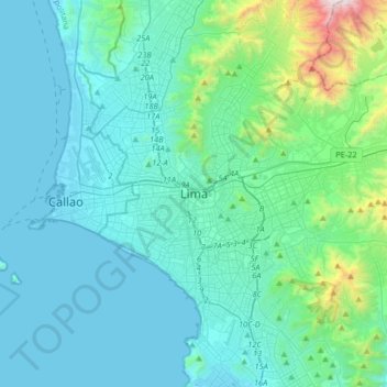 Carte topographique Lima, altitude, relief