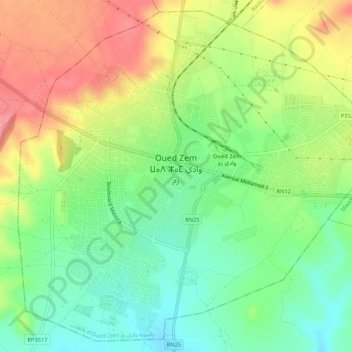 Carte topographique Oued Zem, altitude, relief